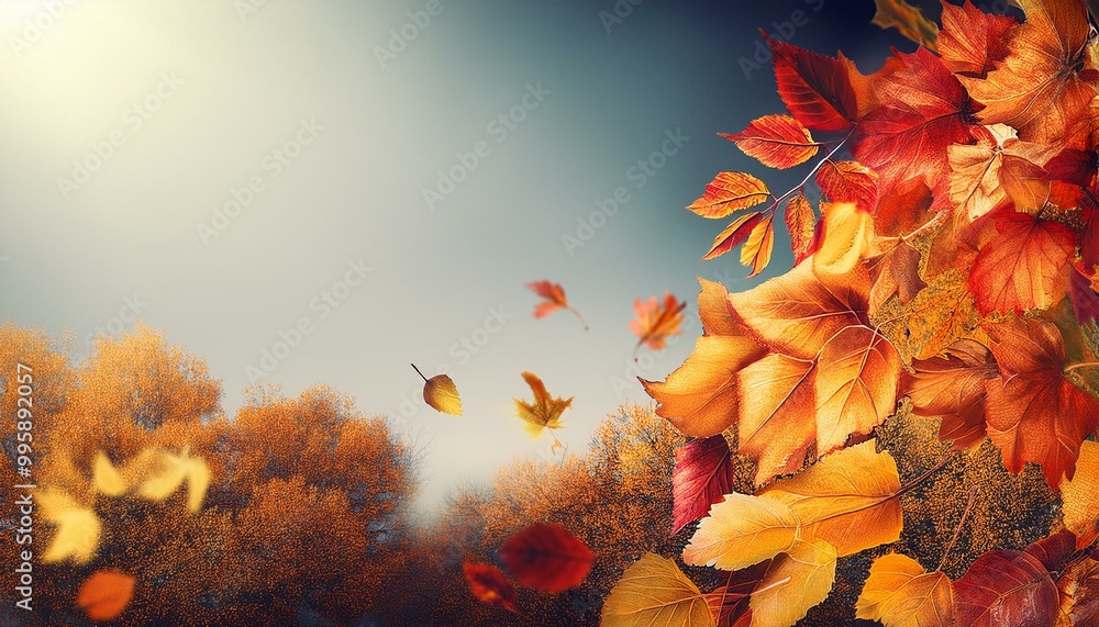 Frame from autumn-colored fall leaves in the wind isolated, overlay ...
