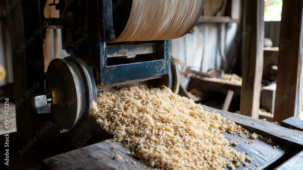 hulling machine efficiently removes outer husk of rice, showcasing ...