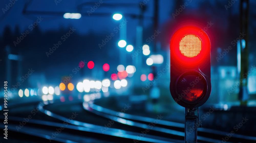 red traffic signal illuminates night, guiding drivers to stop safely at ...