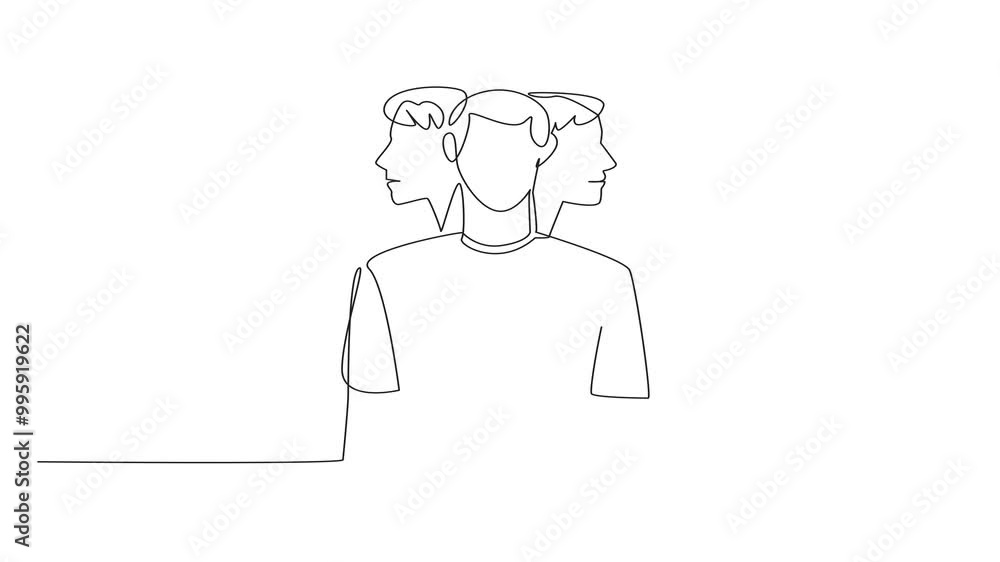 Self drawing animation of single continuous line drawing a man facing ...