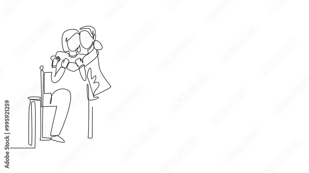 Animated self drawing of continuous line drawing the caregiver kneels ...