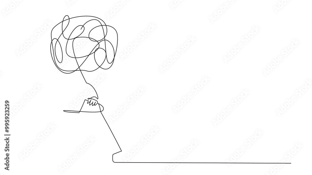 Self drawing animation of single line drawing teenage boy sitting on ...