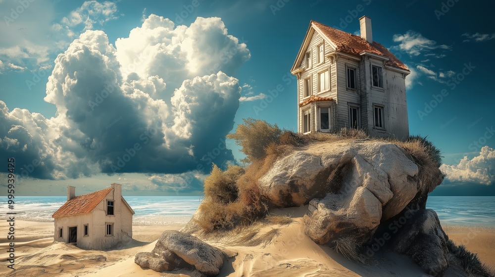 The parable of the houses built on sand and rock. A wise man builds his ...