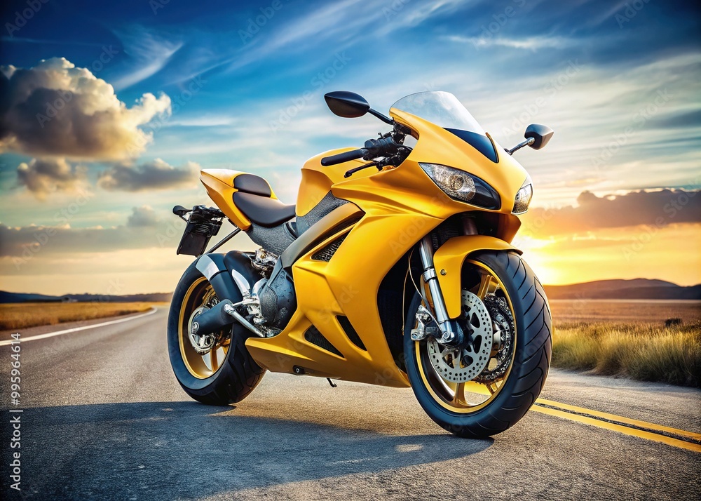 Bright yellow high-performance motorcycle with sleek aerodynamic design ...