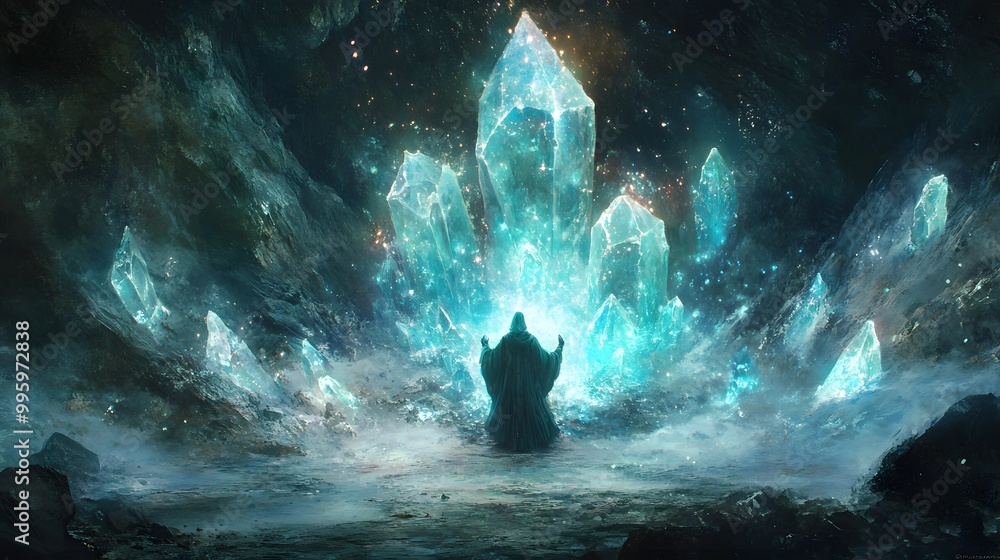 37. An enigmatic oracle emerging from a hidden cave, surrounded by ...