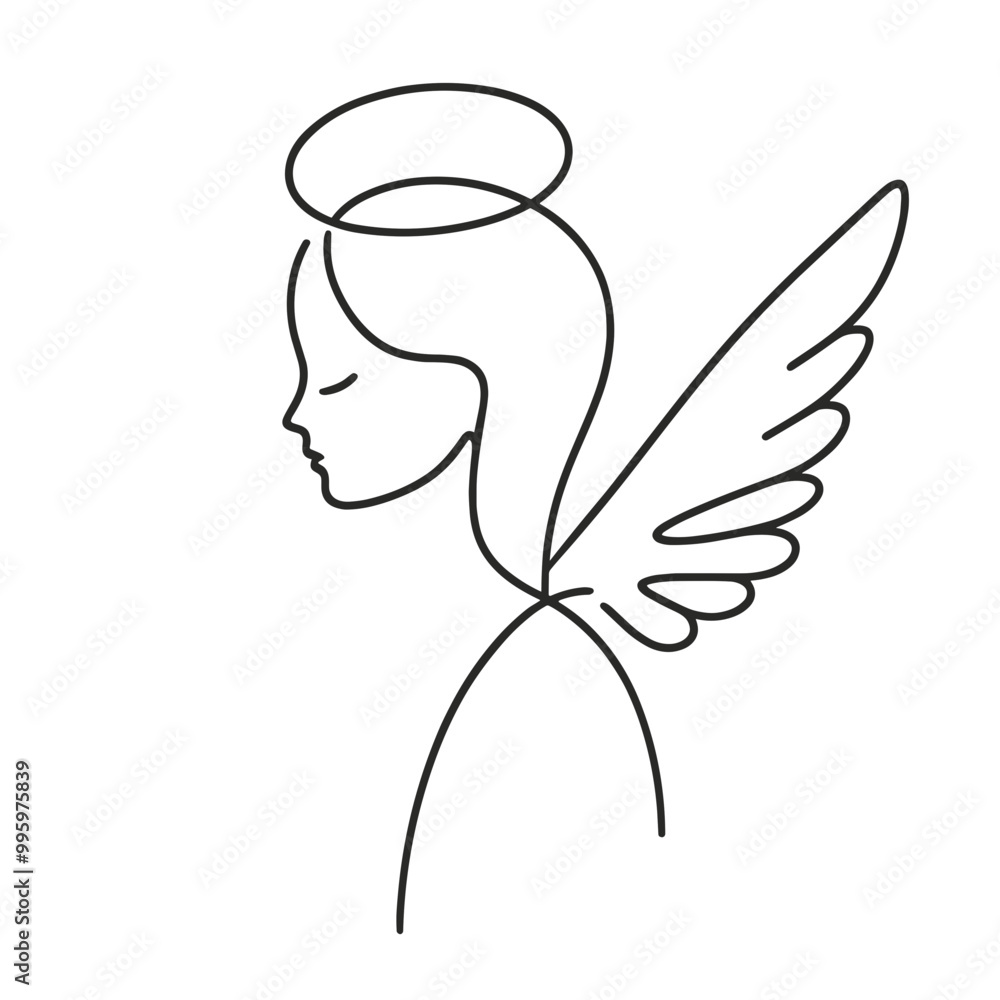 A woman with an angelic face and wings. The angelic face is drawn in a ...