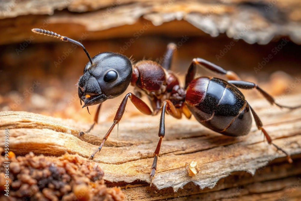 Golden light illuminates the underside of a worn wooden beam as a ...