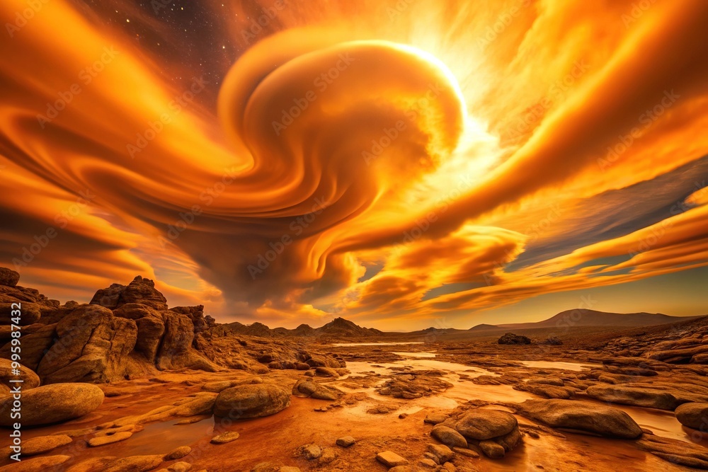 Orange clouds twirl above rugged terrain, showcasing Venus's unique ...