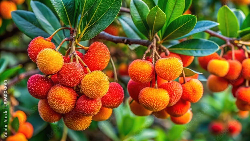 Vibrant orange fruits of the arbousier tree, also known as European ...