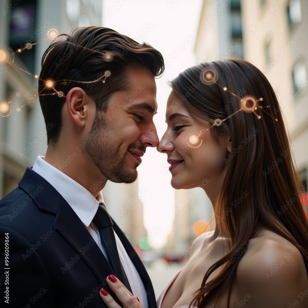 Romantic couple visualized as glowing neural connections representing ...