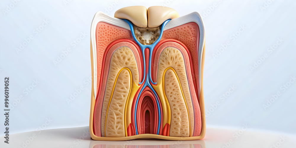 Cross section of human tooth with detailed anatomy , Dentin, enamel ...