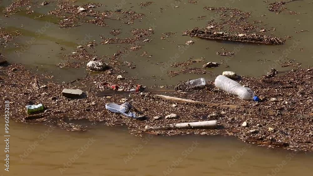 garbage accumulation lake behind dam Plastic waste floating garbage ...
