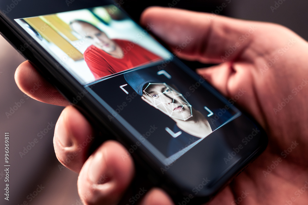 Deep fake. Deepfake AI photo or video in phone. Face swap. Artificial ...