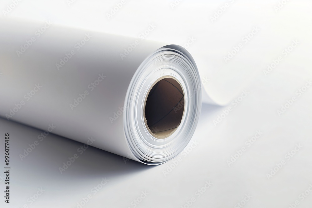 Unrolling large paper roll on white background for printing, graphic ...