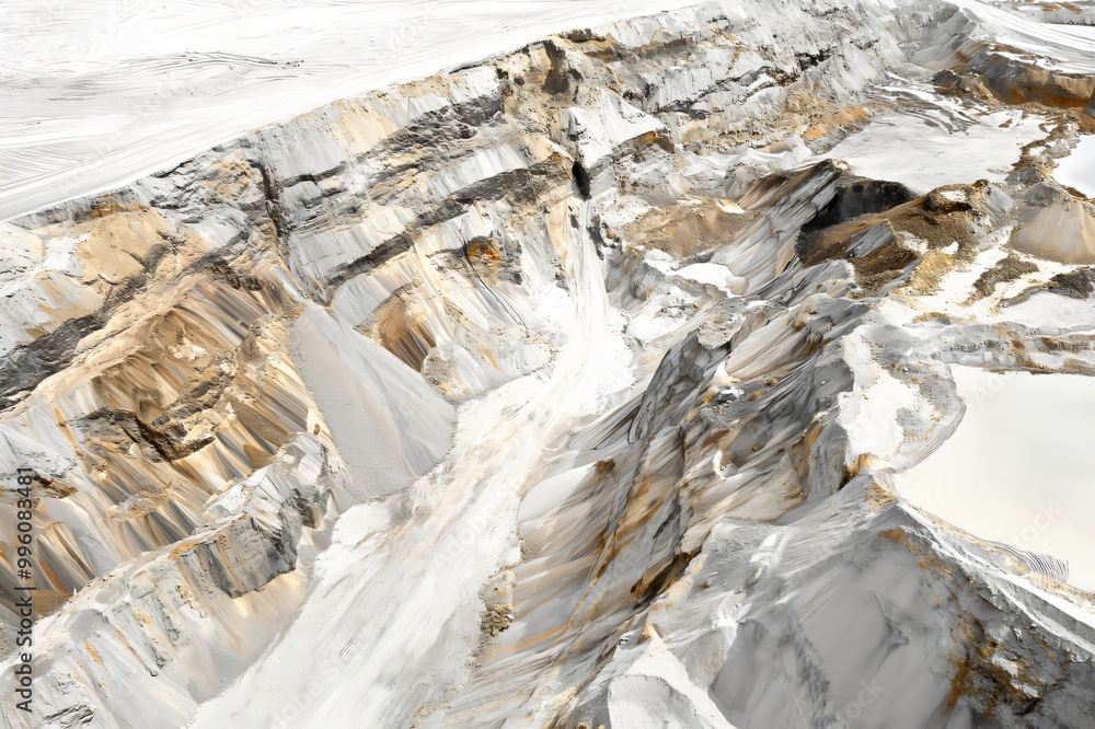 Aerial view of lithium mine creating abstract shapes on earth's surface ...