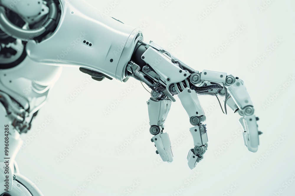 Modern robotic arm is shown making a pinching gesture, highlighting its ...