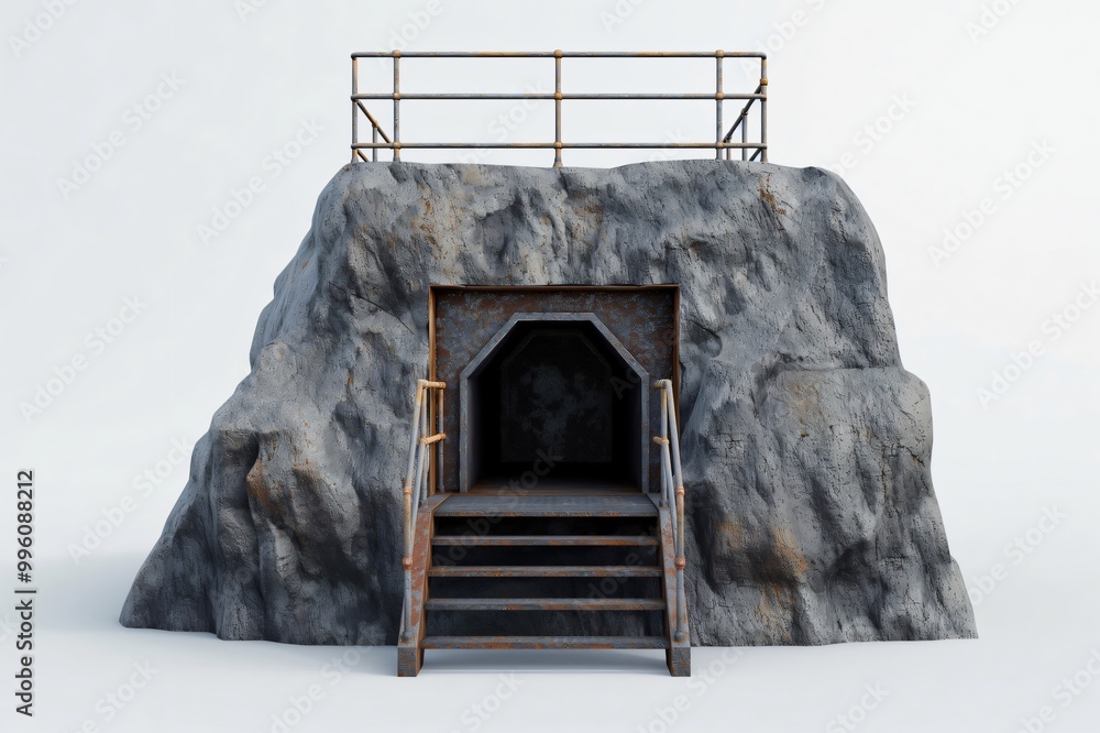 Rusty metal entrance to an old mine shaft leading underground in a ...