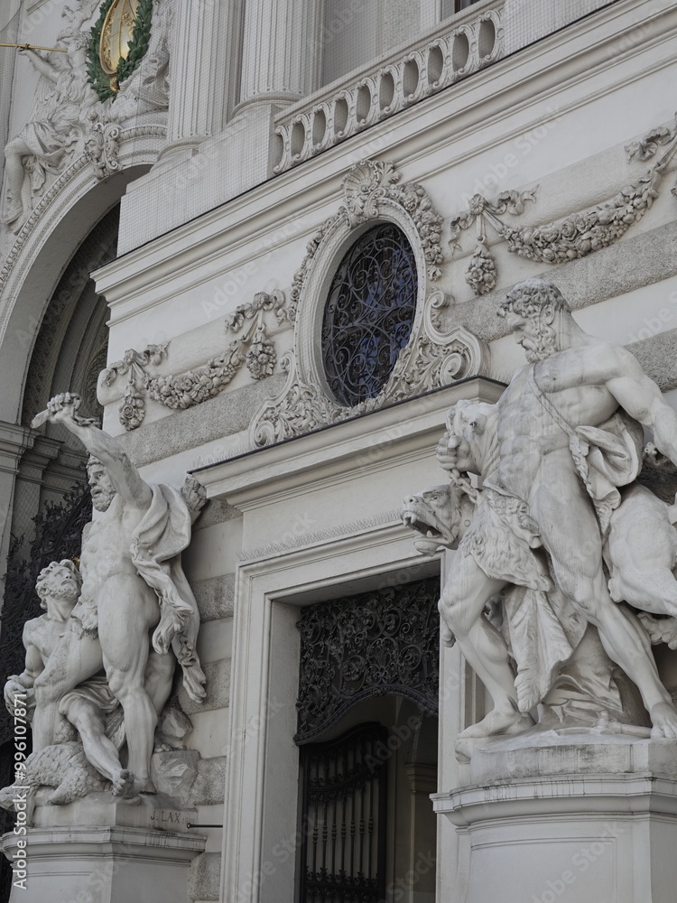 Statue of Hercules fighting Cerberus, a multi-headed dog beast that ...