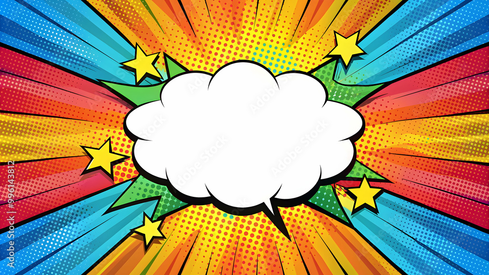 Comic bubble with expressive multicolored fonts, pop art dialogue ...