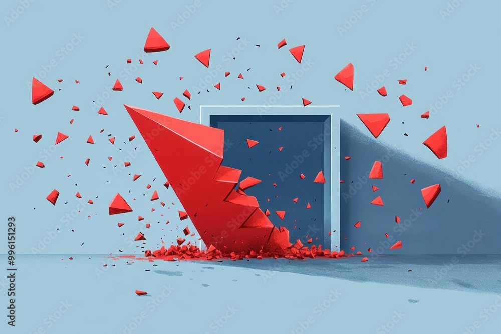 Minimalist A simple image of a red triangle breaking out from a square ...