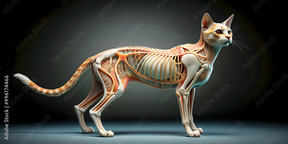 Creative representation of a cat's anatomy with a skeleton forming the ...