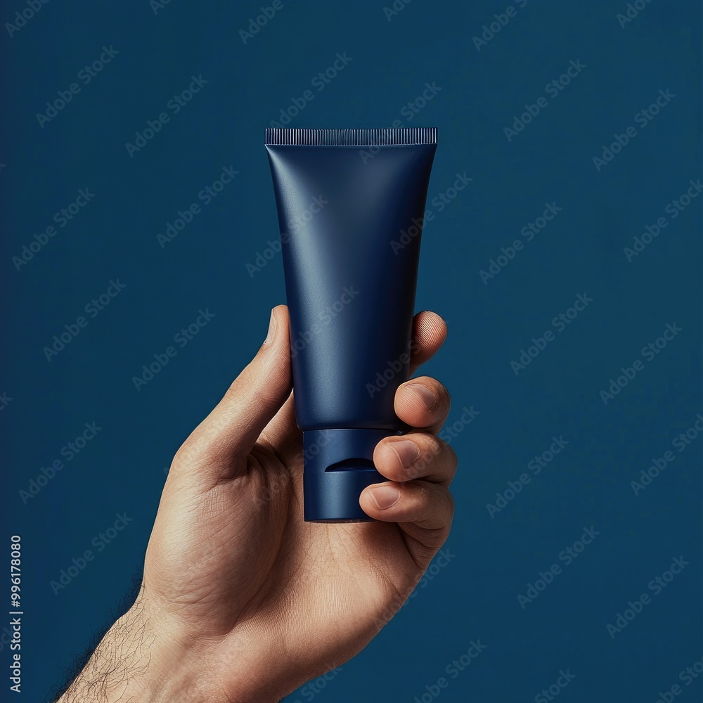 Navy Blue Shaving Cream Tube in Male Hand for Precise Grooming ...
