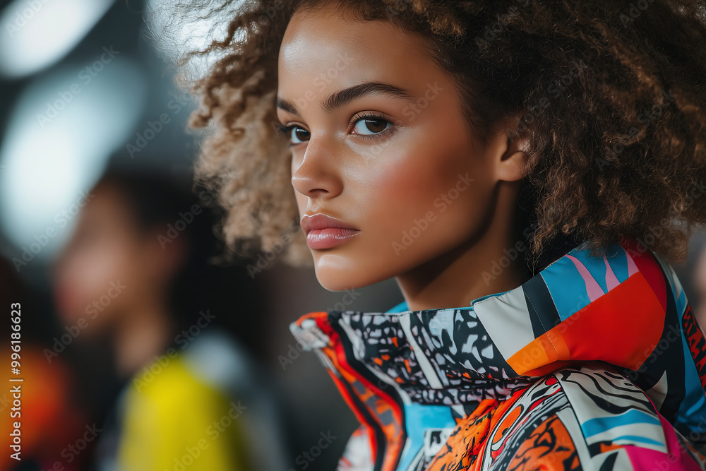 A vibrant runway show celebrating the fusion of fashion and art in a ...