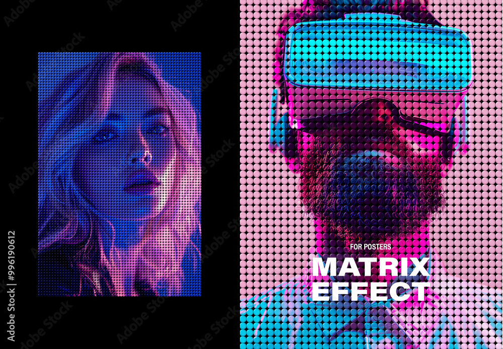 Matrix Dot Poster Photo Effect Mockup Stock Template | Adobe Stock