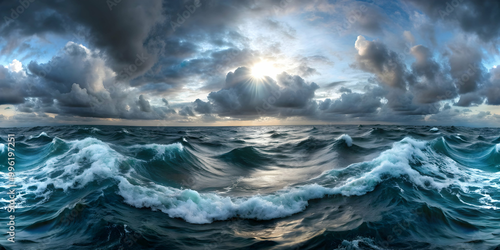 Stormy sea with HDRI environment map in 360 high resolution panorama ...