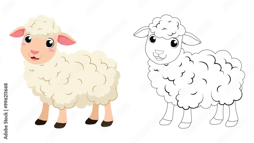 Cute sheep cartoon coloring page for children education Stock Vector ...