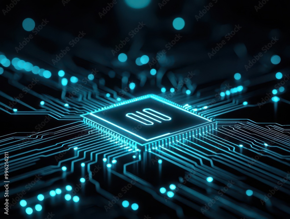 Simple tech background with glowing circuit traces, minimalistic design ...