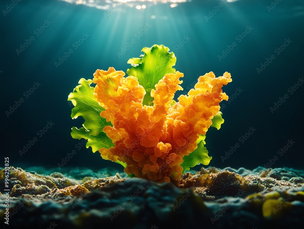 An underwater scene of a sustainable tropical fish farm with vibrant ...