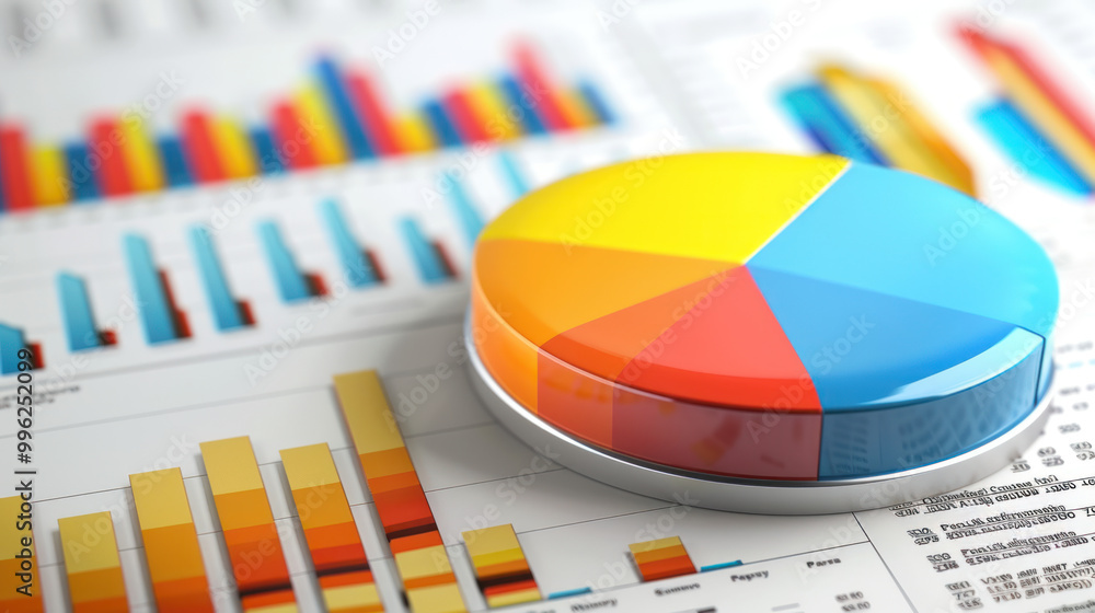 Strategic business plan with a pie chart and bar graphs, concept of ...
