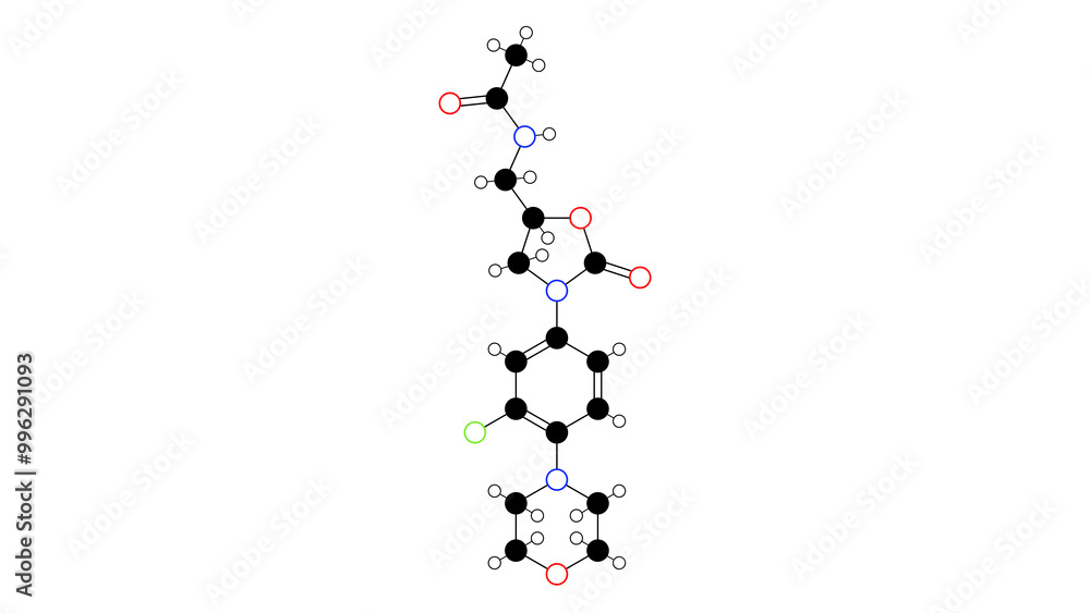 linezolid molecule, structural chemical formula, ball-and-stick model ...