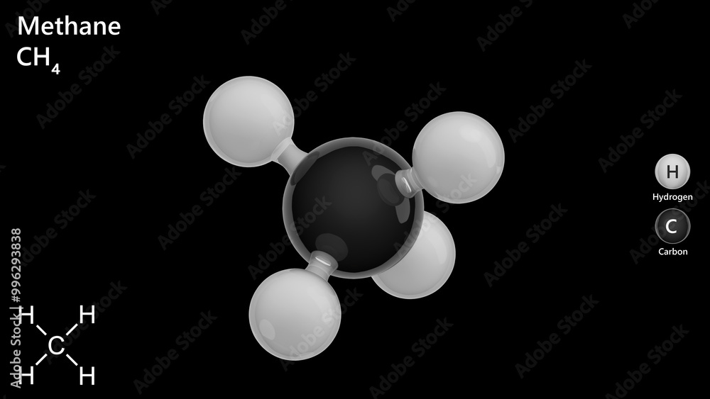 Poster Chemical structure and 3d model of Methane (CH4) – Wall Art ...
