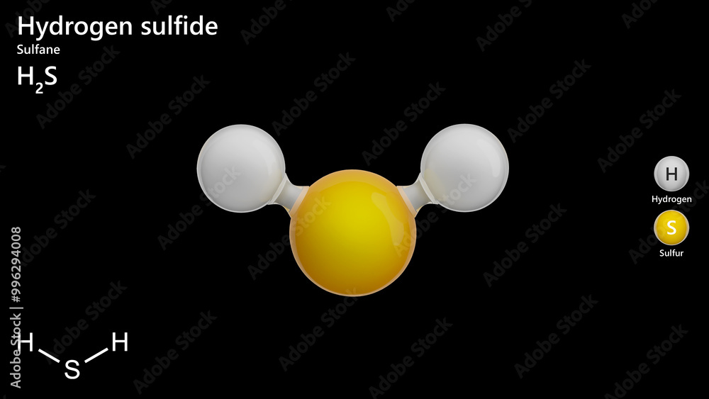 Model of Hydrogen sulfide molecule H2S. It is a colorless chalcogen ...