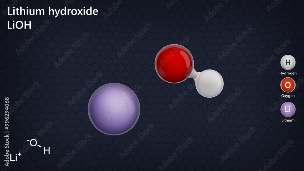 The chemical structure of Lithium hydroxide LiOH. It is mainly used in ...