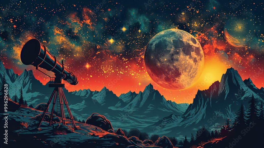 Space Search Science Poster. 1950s - 1960s Style Illustration ...