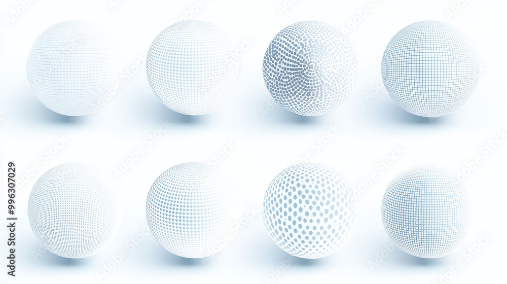 Collection of White Halftone Pattern Spheres: A set of hexagon ...
