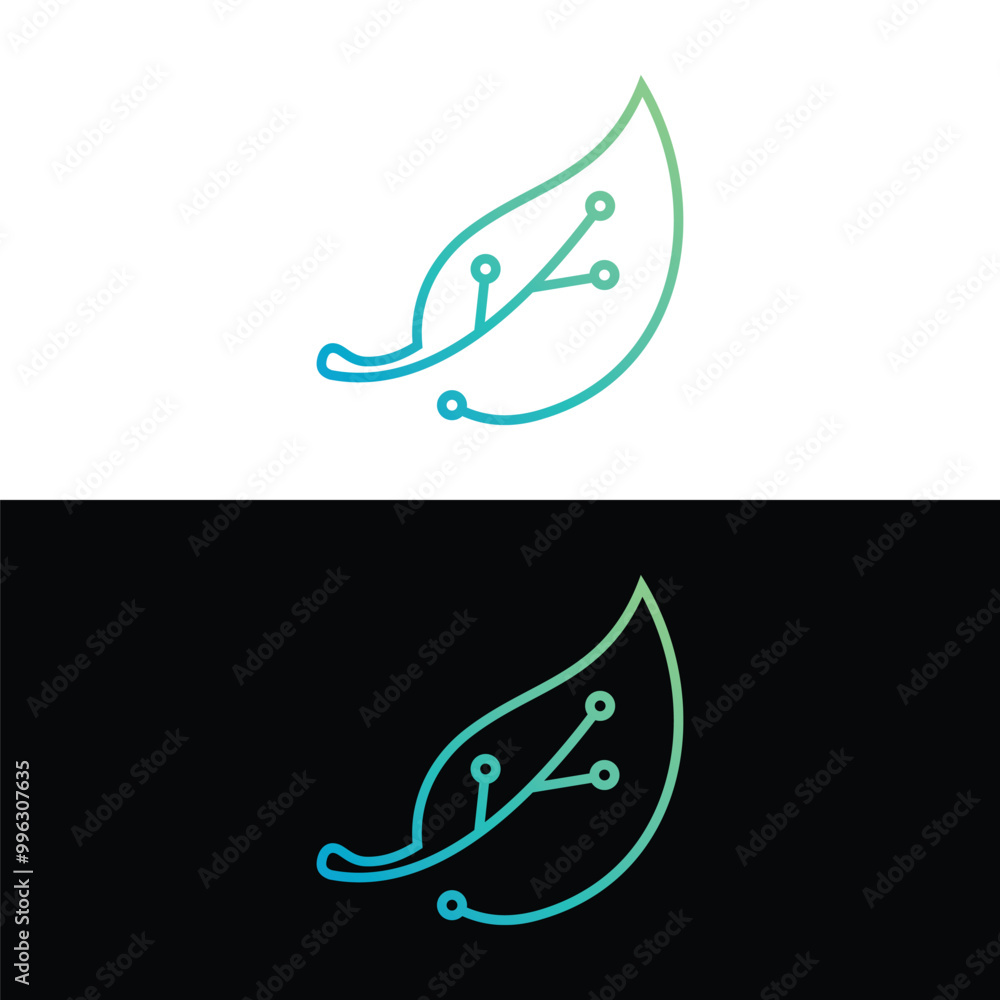 Modern leaf tech line logo design vector illustration, Leaf and ...