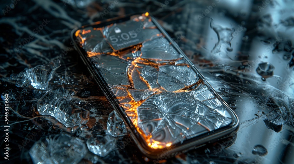 Depict a broken smartphone with a malfunctioning proximity sensor or ...
