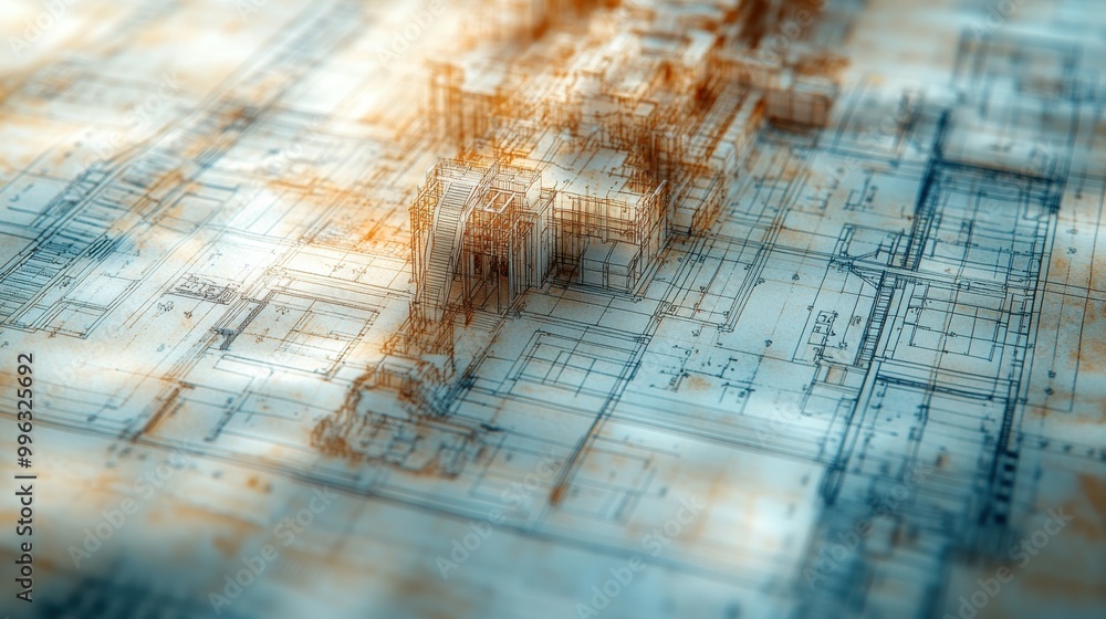 A detailed, close-up photo of a blueprint drawing showing cross ...