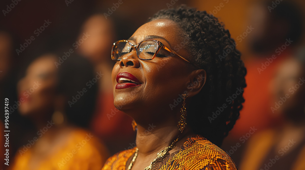 African American people dancing and singing at a Baptist church service ...