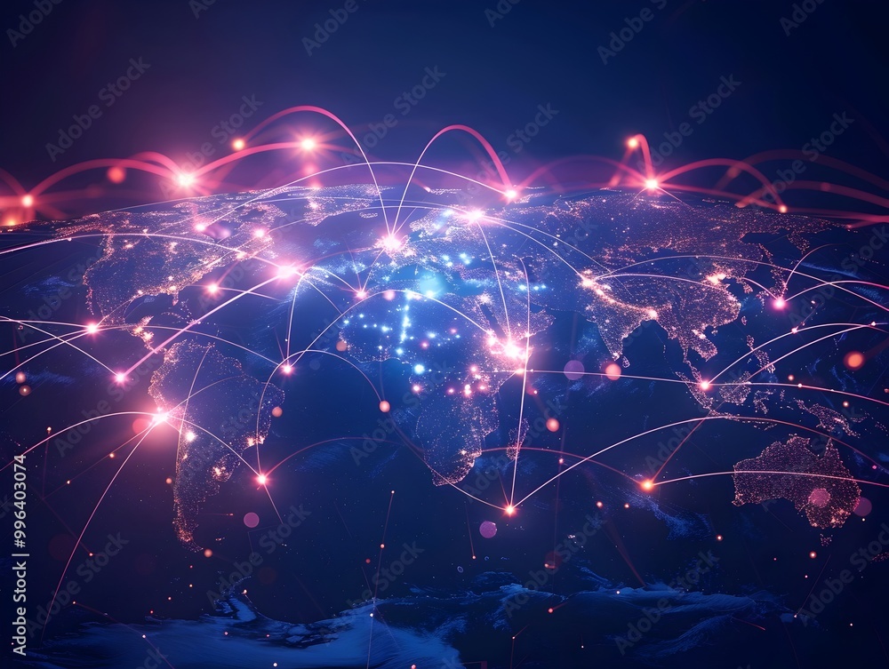 Glowing Quantum Internet Network Visualization Spanning Across the ...