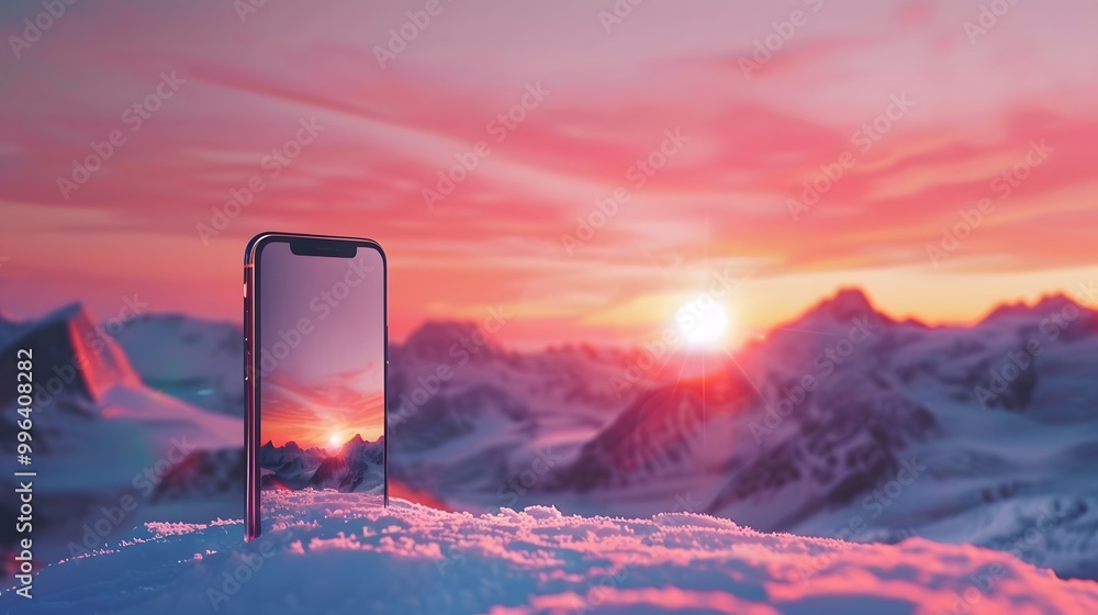 Phone Displaying Mountain Sunset Wallpaper with Stunning Scenic View on ...