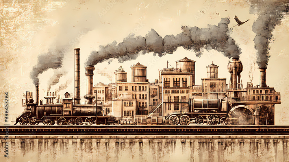 A simple drawing of how machines, factories, and steam changed the way ...