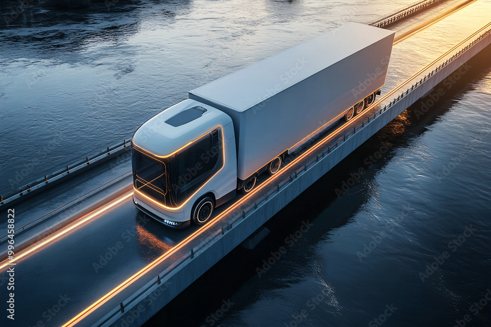 Autonomous futuristic truck on the road, an Autonomous truck with ...