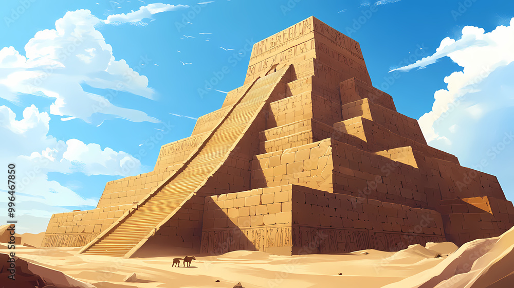 An ancient mesopotamian ziggurat with clay bricks and carvings. Ancient ...