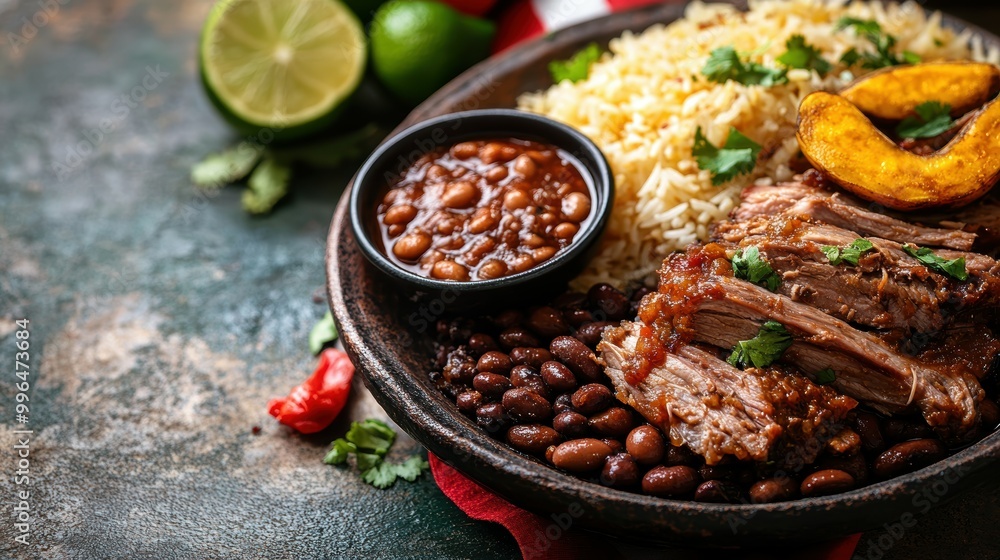 Luscious slow roasted Cuban pork with rice beans and plantains proudly ...