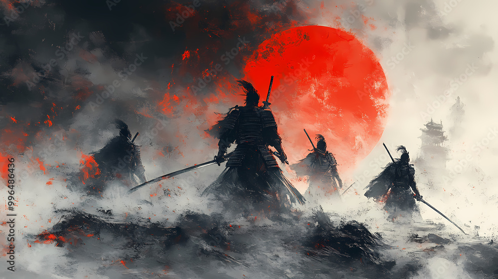 Artistic depictions of samurai as heroic figures, often with a mythical ...